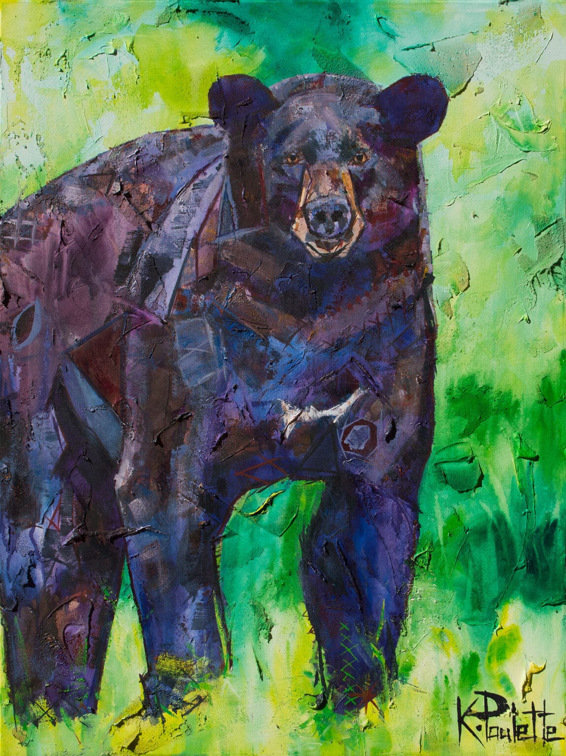 Bear Paintings original Art on canvas Abstract colorful - K Paulette